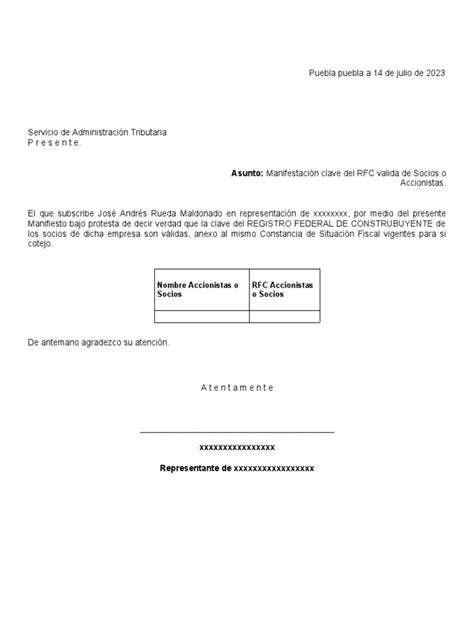 Manifiesto Rfc Socios Validos Pdf