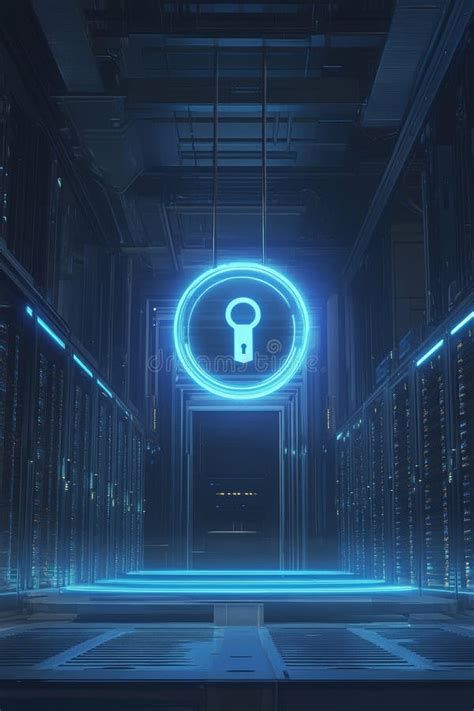 Cybersecurity And Network Protection Abstract Holographic Screen With Graphs Data Server