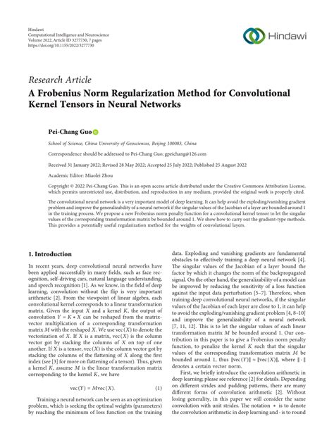 Pdf A Frobenius Norm Regularization Method For Convolutional Kernel