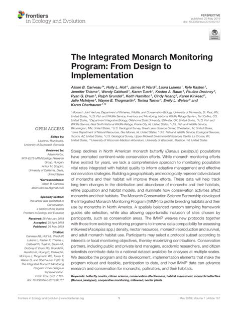 Pdf The Integrated Monarch Monitoring Program From Design To