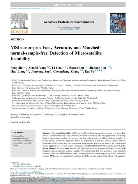 PDF MSIsensor Pro Fast Accurate And Matched Normal Sample Free Detection Of Microsatellite