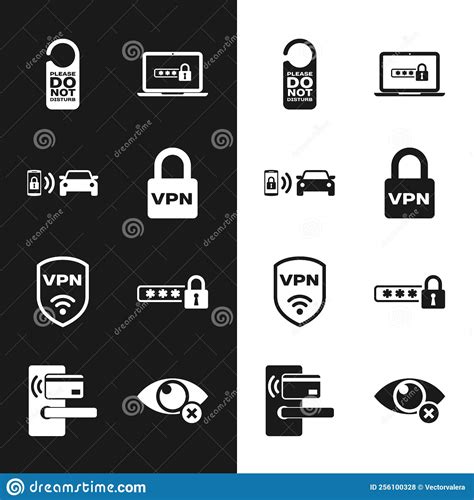 Set Shield With Vpn Wireless Digital Door Lock Please Not Disturb And Server Icon Vector
