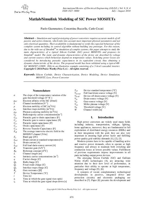 Pdf Matlabsimulink Modeling Of Sic Power Mosfets