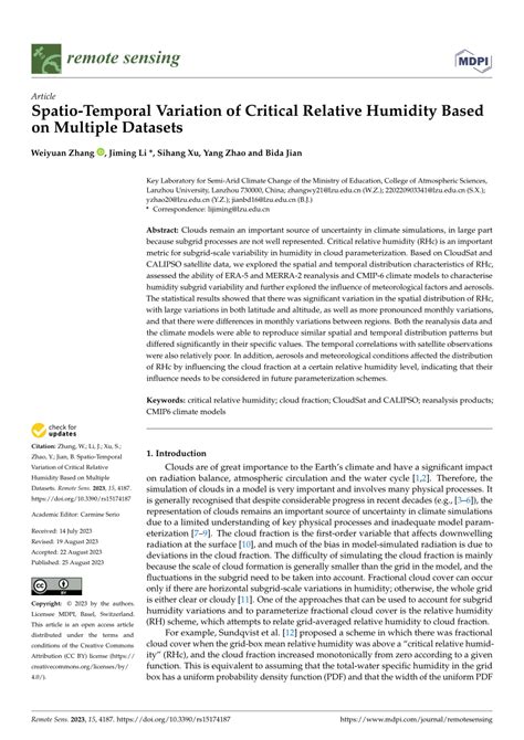 Pdf Spatio Temporal Variation Of Critical Relative Humidity Based On