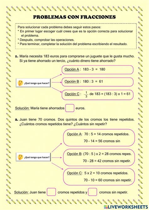 Problemas Con Fracciones Online Pdf Worksheet Live Worksheets