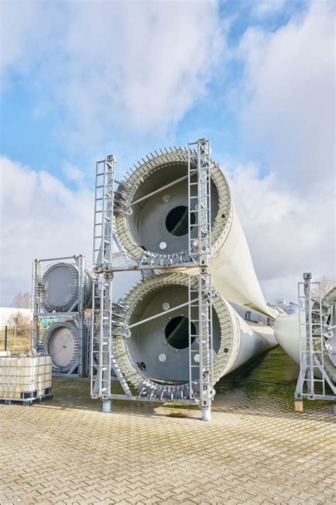 Storage Area For Wind Turbine Rotor Blades In An Industrial Area Stock