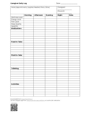 Caregiver Daily Log Blank Fillable Template Fill Out Print