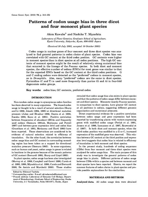 pdf patterns of codon usage bias in three dicot and four monocot