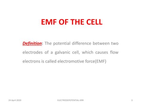 Emf Of The Cell PPTX Chemistry Science