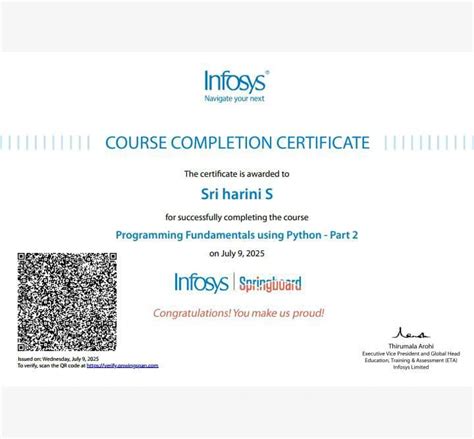 python programming infosysspringboard lifelonglearning certificate techskills proudmoment