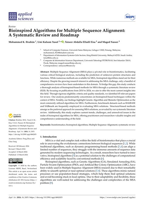 pdf bioinspired algorithms for multiple sequence alignment a