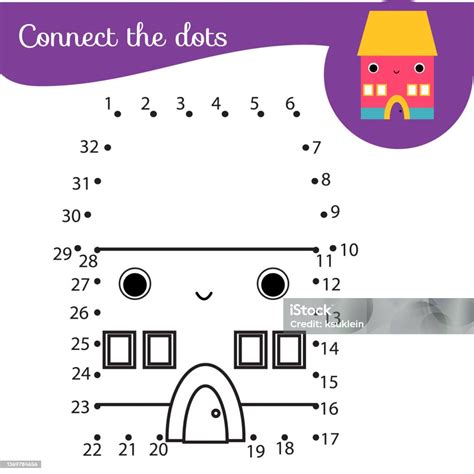 점을 연결합니다 어린이와 유아를위한 숫자 활동으로 점 어린이 교육 게임 그리기 만화 집 연결에 대한 스톡 벡터 아트 및 기타