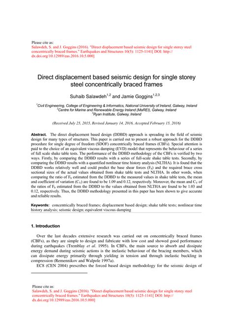 Pdf Direct Displacement Based Seismic Design For Single Storey Steel