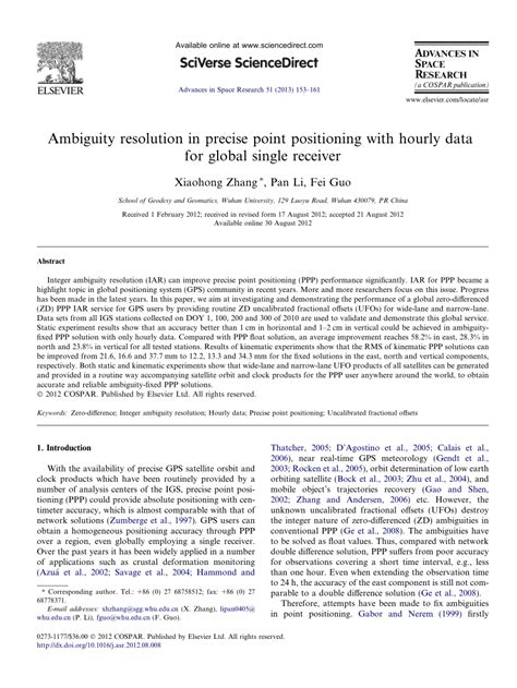 Pdf Ambiguity Resolution In Precise Point Positioning With Hourly