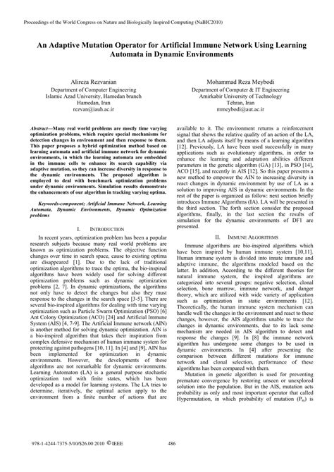 pdf an adaptive mutation operator for artificial immune network using