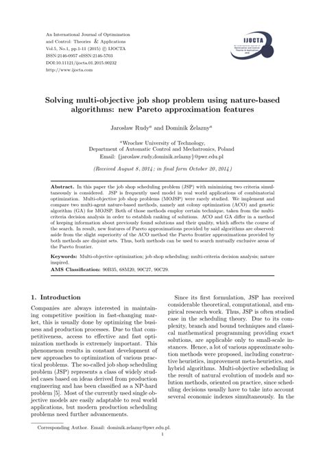 pdf solving multi objective job shop problem using nature based