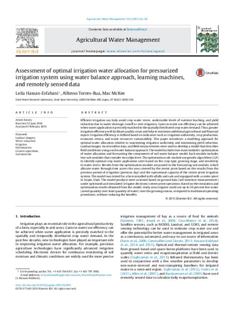 Pdf Assessment Of Optimal Irrigation Water Allocation For Pressurized