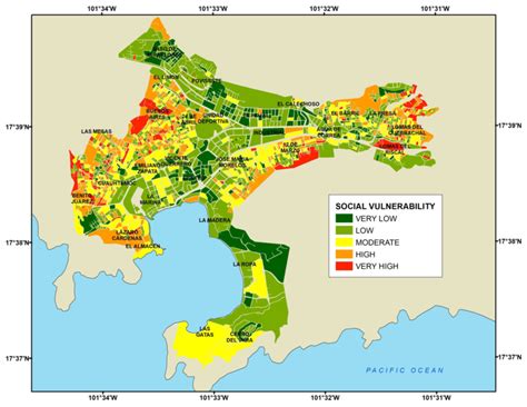 spatial distribution of the preliminary social vulnerability analysis