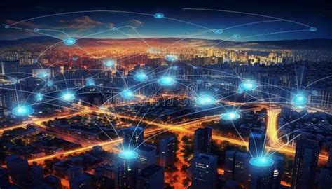Advanced Communication And Global Internet Network Connection In Smart City Stock Illustration