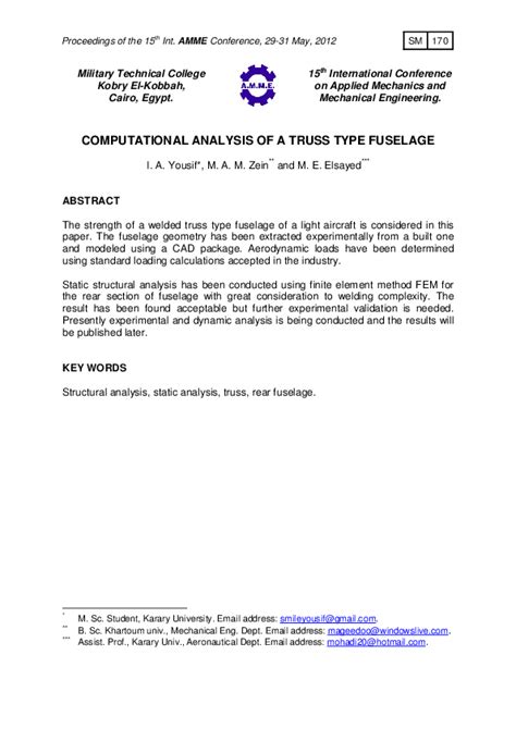 pdf computational analysis of a truss type fuselage