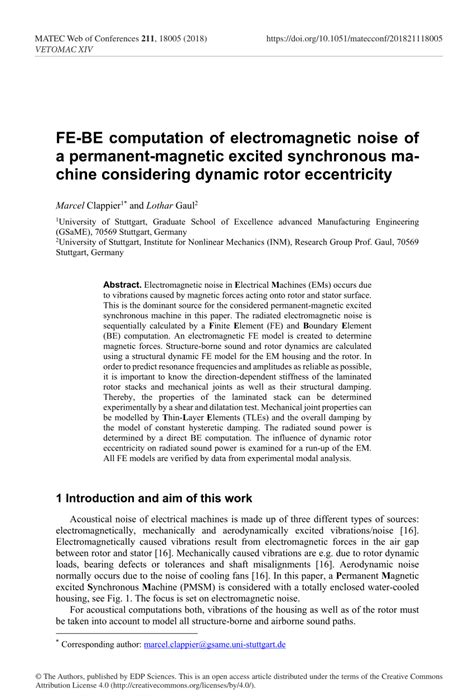 Pdf Fe Be Computation Of Electromagnetic Noise Of A Permanent Magnetic Excited Synchronous Ma