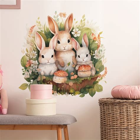 순환 모양의 Pvc 벽 스티커 2개 귀여운 숲 테마의 만화 토끼 패턴 자체 접착형 탈착식 방수 비닐 장식 벽 스티커 좋은 가정용품 선택 현관 현관 거실 침실