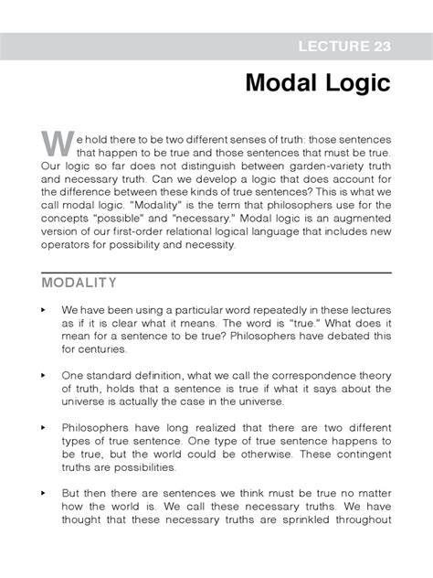 Topic 23 Modal Logic Pdf Modal Logic Logical Truth