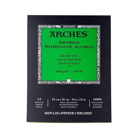 Arches Watercolor Pad 9x12 Inch Natural White 100 Cotton