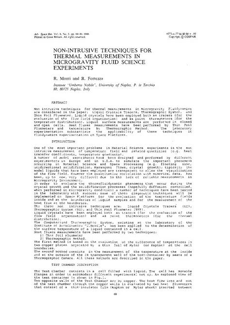 Pdf Non Intrusive Techniques For Thermal Measurements In Microgravity