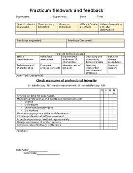 Bcba Supervision Fieldwork Tracker And Feedback Tpt