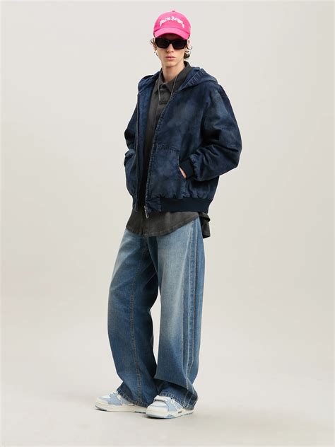 Lasered Curved Logo Denim Pants In 4040 Light Blue Light Blue Palm