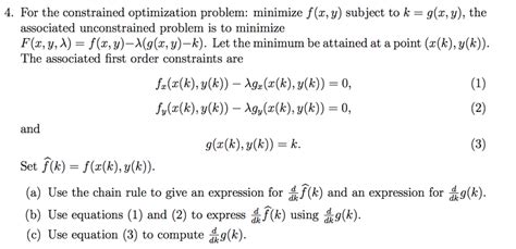 Solved 4 For The Constrained Optimization Problem Minimize