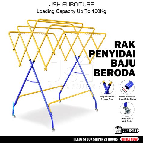 Ampaian Baju Kain Jsh H7 Anti Rust Foldable Clothes Hanger Baju
