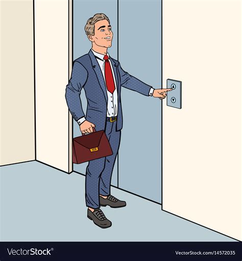 Businessman Pressing Elevator Button Pop Art Vector Image