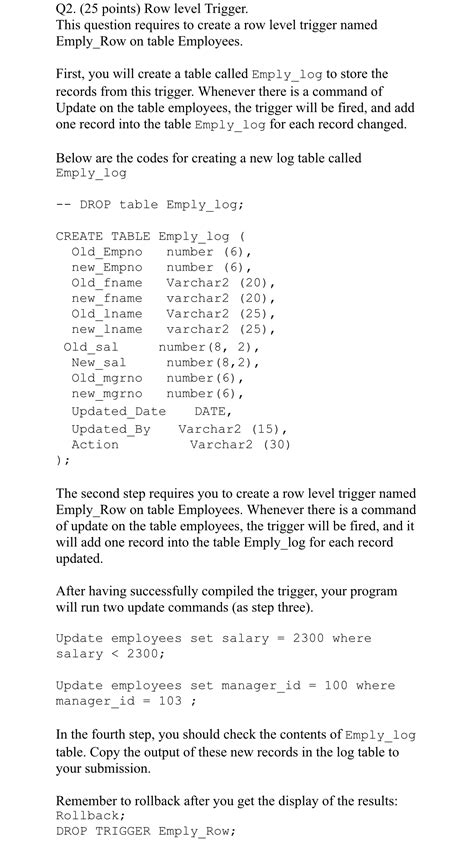 Solved Q2 25 ﻿points ﻿row Level Triggerthis Question