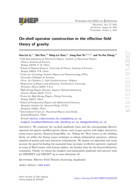 Pdf On Shell Operator Construction In The Effective Field Theory Of Gravity