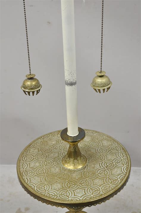 Vintage Brass Indian Moroccan Boho Chic Etched Brass Side Table Pole