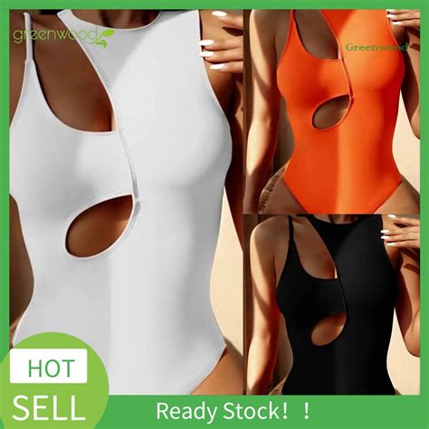 GRNWD Irregular Hollow Design Girls Monokini Multi Line Padded Single
