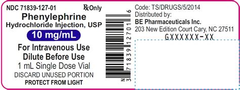 Fda Label For Phenylephrine Hydrochloride Injection Intravenous Indications Usage And Precautions