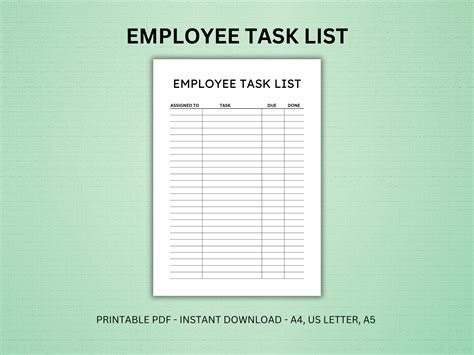 Employee Task List Printable Work Allocation Sheet Daily Task Sheet
