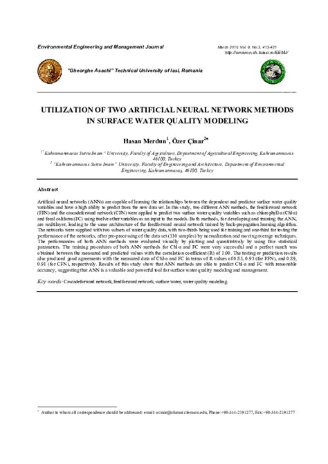 Pdf Utilization Of Two Artificial Neural Network Methods In Surface Water Quality Modeling