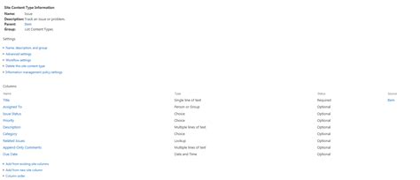 2013 know if the issue content type s fields are site columns or