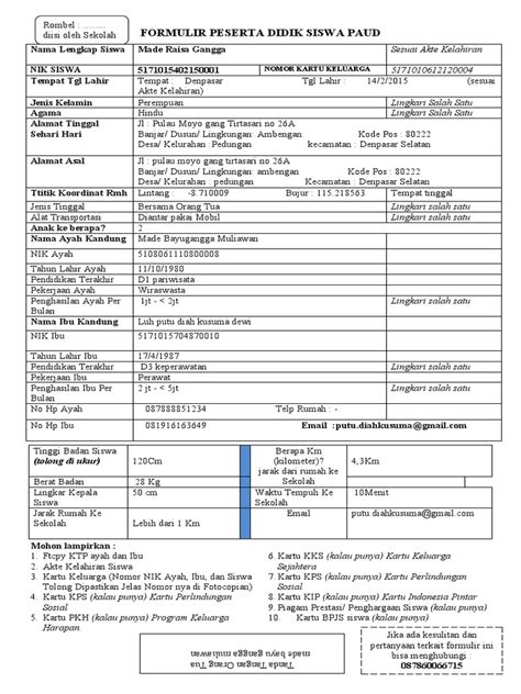 Formulir Dapodik Siswa Tk 2020 Pdf