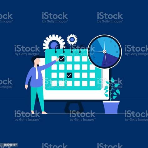주간 일정 및 캘린더 플래너 조직 관리 시간 관리 계획 작업 앱 팀워크 및 회의 개념에 대한 스톡 벡터 아트 및 기타 이미지