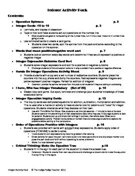 Integer Operations Activities Pack By The Hodge Podge Teacher TpT
