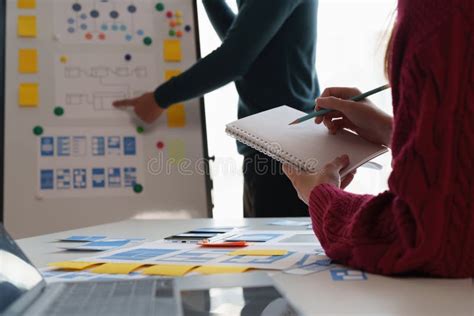 Group Of Ux Developer And Ui Designer Brainstorming About App Interface