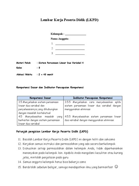 LKPD Eliminasi | PDF | Metode & Bahan Ajar