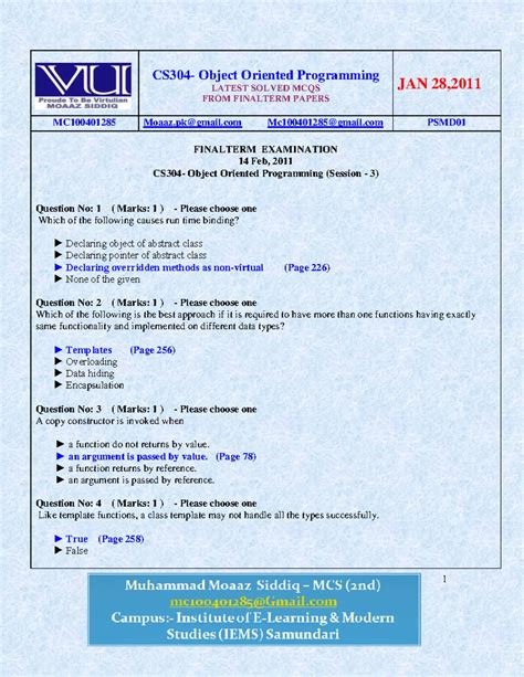 cs304 final mcqs cs304 final term mcqs cs304 object oriented