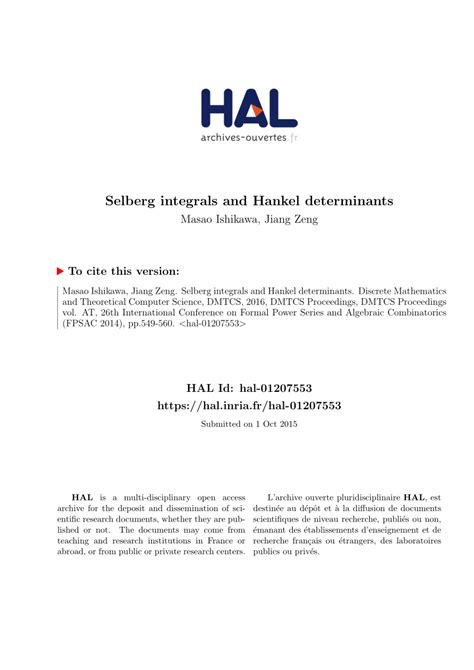 PDF Selberg Integrals And Hankel Determinants
