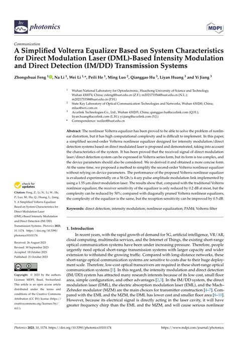 Pdf A Simplified Volterra Equalizer Based On System Characteristics
